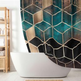 Duschvorhang T&uuml;rkis Ros&eacute; goldene Geometrie