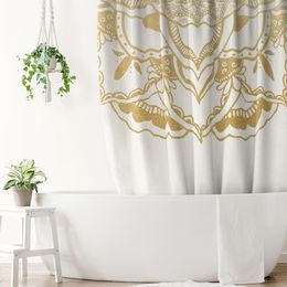 Duschvorhang Mandala Blume Halbkreis gold wei&szlig;