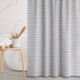 Duschvorhang Linien in Mint und Rosa