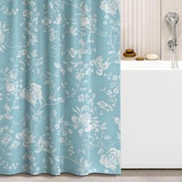 Duschvorhang Blumenranken auf Blau