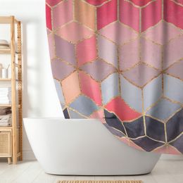 Duschvorhang Buntes Pastell goldene Geometrie