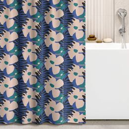 Duschvorhang Blumen und Bl&auml;tter auf Blau