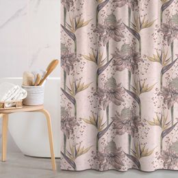 Duschvorhang Florale Eleganz Vintage Strelitzie auf Rosa