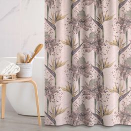 Duschvorhang Florale Eleganz Vintage Strelitzie auf Rosa