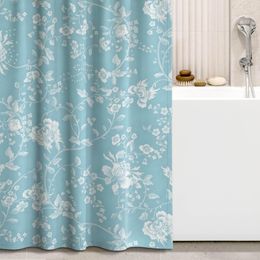 Duschvorhang Blumenranken auf Blau