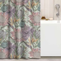Duschvorhang Florale Eleganz in Pastell auf Mint XXL