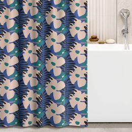 Duschvorhang Blumen und Bl&auml;tter auf Blau
