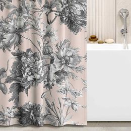 Duschvorhang Floraler Kupferstich Graubeige
