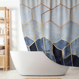Duschvorhang Goldene Sechsecke Blau Wei&szlig;