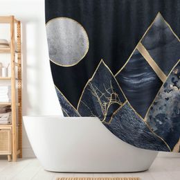 Duschvorhang Goldener Mond abstrakte schwarze Berge