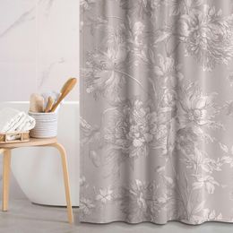 Duschvorhang Floraler Kupferstich Sandgrau