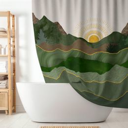 Duschvorhang Grafische Landschaft mit Sonne