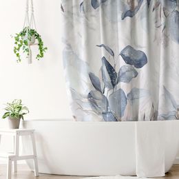 Duschvorhang Botanik in Pastell Blau & Beige