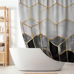 Duschvorhang Goldene Sechsecke Schwarz Wei&szlig;