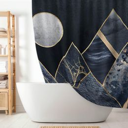 Duschvorhang Goldener Mond abstrakte schwarze Berge