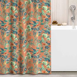 Duschvorhang Indisches Muster V&ouml;gel mit Blumen Orange