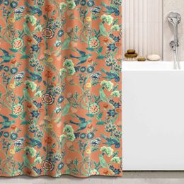 Duschvorhang Indisches Muster V&ouml;gel mit Blumen Orange