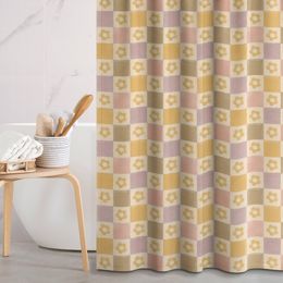 Duschvorhang Flower Power Schachmuster Gelb Lila