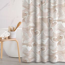 Duschvorhang Wei&szlig;e Schw&auml;ne auf Beige