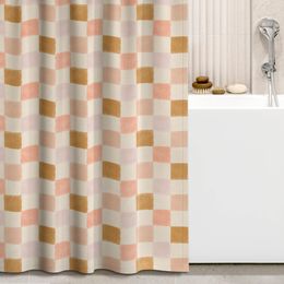 Duschvorhang Retro Schachmuster Rose Ocker