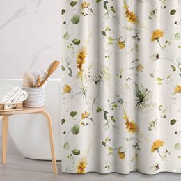 Duschvorhang Wildblumen Aquarell Muster auf Beige