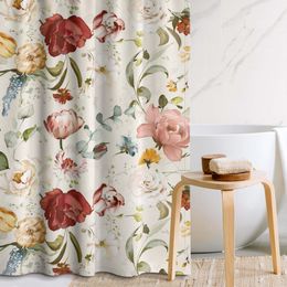 Duschvorhang Blumen Aquarell Vintage Muster auf Beige