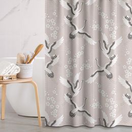 Duschvorhang Asiatisches Muster mit Kranichen und Bl&uuml;ten