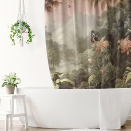 Duschvorhang Antiker Dschungel mit rosa Bl&uuml;ten