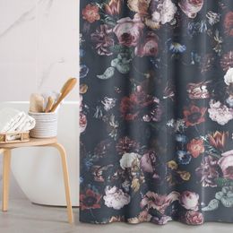 Duschvorhang Altmeisterliche Bl&uuml;ten mit Tulpen und Rosen auf Dunkelgrau