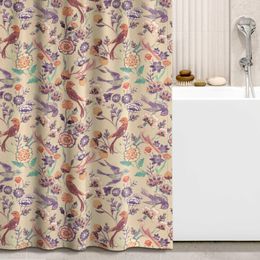 Duschvorhang Indisches Muster V&ouml;gel mit Blumen Beige