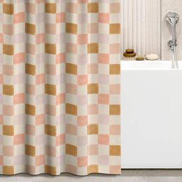 Duschvorhang Retro Schachmuster Rose Ocker