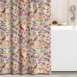 Duschvorhang Indisches Muster V&ouml;gel mit Blumen Beige