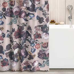Duschvorhang Altmeisterliche Bl&uuml;ten mit Tulpen und Rosen auf Rosa