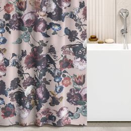 Duschvorhang Altmeisterliche Bl&uuml;ten mit Tulpen und Rosen auf Rosa