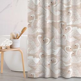Duschvorhang Wei&szlig;e Schw&auml;ne auf Beige