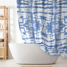 Duschvorhang Batik in Blau Wei&szlig;