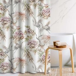 Duschvorhang Aquarell V&ouml;gel mit gro&szlig;en Bl&uuml;ten