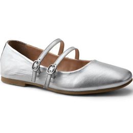 LANDS' END Mary Jane Schuhe mit Doppelriemen, Damen,  Grau, Leder, by Lands' End