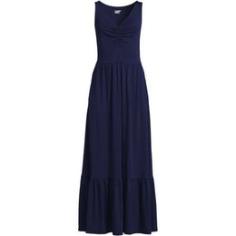 LANDS' END Maxikleid aus Baumwolle/Modal-Mix mit V-Ausschnitt, Damen,  Blau, Elasthan/Baumwoll-Mischung/Baumwolle Modal, by Lands' End