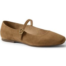LANDS' END Riemchen-Ballerinas aus Ziegen-Veloursleder, Damen,  Beige, Leder/Rauleder, by Lands' End