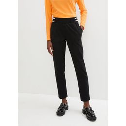 bonprix Hose aus reiner Bio-Baumwolle, schwarz, Gr.56/58 (3XL), Hose mit gestreiftem Bequembund, 100% Baumwolle (organic)