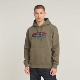 G-Star Raw Hoodie G-STAR "Old Skool Logo", Herren, Gr. M, braun (turf), Sweatware, Obermaterial: 58% Baumwolle, 42% Polyester, bedruckt, relaxed fit, angesetztes B&uuml;ndchen, Sweatshirts Hoodie