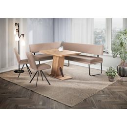 Eckbankgruppe OTTO HOME "Gabi Essecke, Sitzgruppe, Eckbankgruppe, K&uuml;chenbankgruppe", dunkelbeige, taupe, schwarz, B:214cm H:87cm T:164cm, MDF, Massivholz, Metall, Polyester, Spanplatte, Sitzm&ouml;bel-Sets, Eckbankgruppe, Gestell aus matt-schwarzem Flachmetall, stabil, 2-Stoff-Design