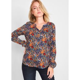 Tunikashirt bonprix, Damen, Gr. 44/46 (L), orange (mattorange floral), Web, Obermaterial: 100% Baumwolle, bedruckt, A-Linie normal, V-Ausschnitt, elastischer Bund, Shirts, A-Linie Passform, mit All-Over Print, aus Baumwolle