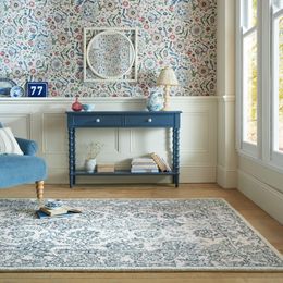 Wollteppich FLAIR RUGS "Yasmin mit Blumenmuster", blau, B:160cm H:10mm L:230cm, Wolle, Teppiche, Handgearbeitet