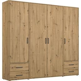 Dreht&uuml;renschrank Rauch "Kleiderschrank Schrank Garderobe W&auml;scheschrank VOYAGER", braun (eiche artisan, griffe graumetallic), B:187cm H:194cm T:53cm, Holzwerkstoff, Schr&auml;nke, Dreht&uuml;renschrank, mit 2 modernen Griffvarianten, mit Au&szlig;enschubladen MADE IN GERMANY, Topseller