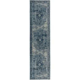 L&auml;ufer FLAIR RUGS "Antique Vintage-Muster", blau, B:60cm H:4mm L:230cm, Baumwolle, Kunstfaser, Teppiche, L&auml;ufer, Chenille Stil Teppich, Wohnzimmer, Schlafzimmer, Esszimmer