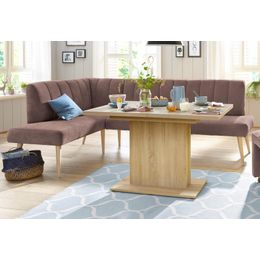 Eckbank exxpo - SOFA FASHION "Costa, moderne R&uuml;ckensteppung, bequem und elegant, hoher Holzfu&szlig;", braun (hellbraun), B:157cm H:92cm T:245cm, Webvelour: 100% Polyester, Sitzb&auml;nke, Eckbank, hochwertig verarbeitet, Frei im Raum stellbar