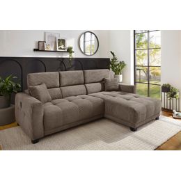 Jockenh&ouml;fer Ecksofa JOCKENH&Ouml;FER GRUPPE "Cremona, L-Form, B: 263cm, 30 cm elektrischer Sitztiefenverstellung", taupe 426, 18, B:263cm T:115cm, Korpus: 100% Polyester;Kissen: 100% Polyester, Sofas, Ecksofa, 140kg Belastbarkeit je Sitz, verstellbaren Kopfst&uuml;tzen & USB-Ladeports