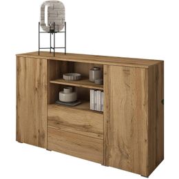 Sideboard OTTO HOME "PARIS", beige (eichefarbe votan, eichefarbe votan), B:140cm H:88,5cm T:39,5cm, Sideboards, Sideboard, Moderne 140cm breite grifflose Kommode, vielseitig einsetzbar